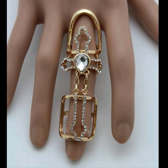 Jewelry | Unique Gold With Crystals Cross Long Finger Ring | Poshmark